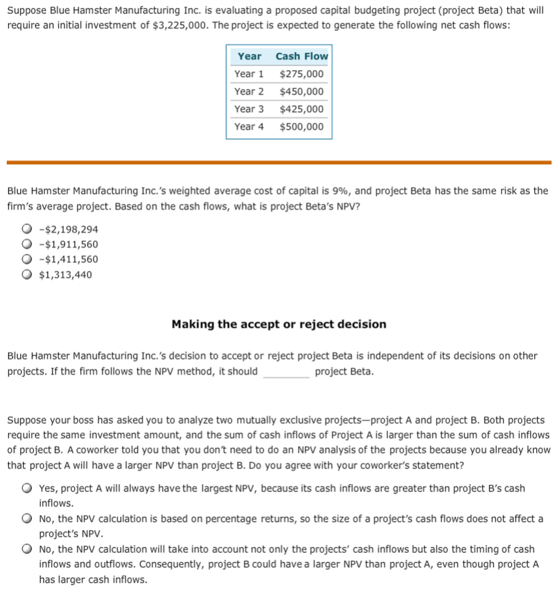 Solved Suppose Blue Hamster Manufacturing Inc. is evaluating | Chegg.com