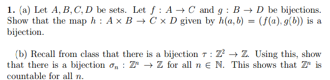 Solved Let A, B, C, D be sets. Let f: A rightarrow C and g: | Chegg.com