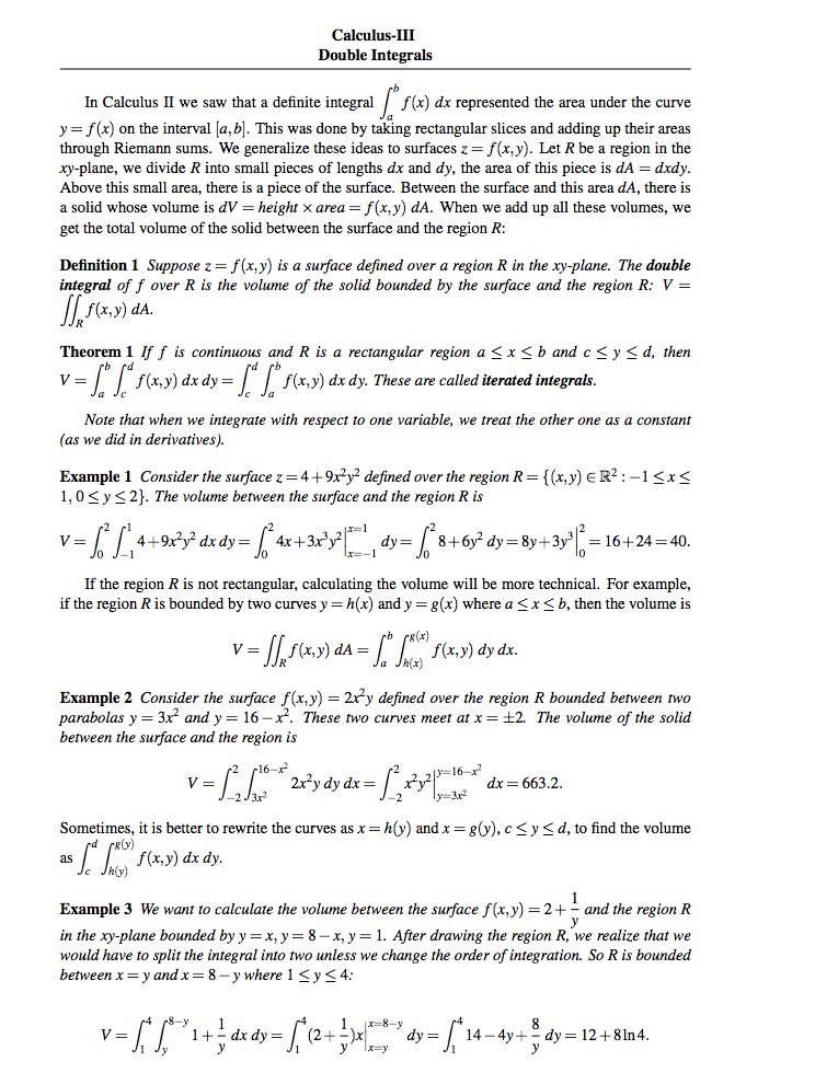 Solved Calculus-III Double Integrals In Calculus II we saw | Chegg.com
