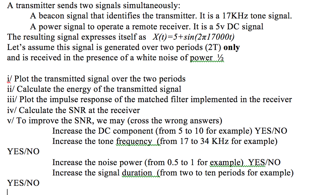 Solved A transmitter sends two signals simultaneously: A | Chegg.com