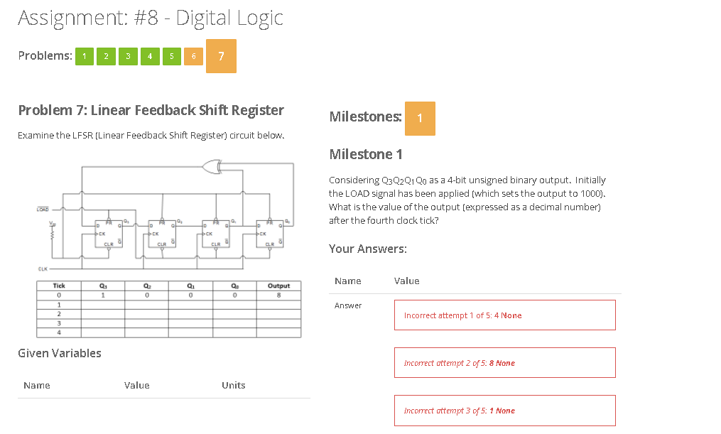 Solved Assignment: #8-Digital Logic Problems Problem 7: | Chegg.com