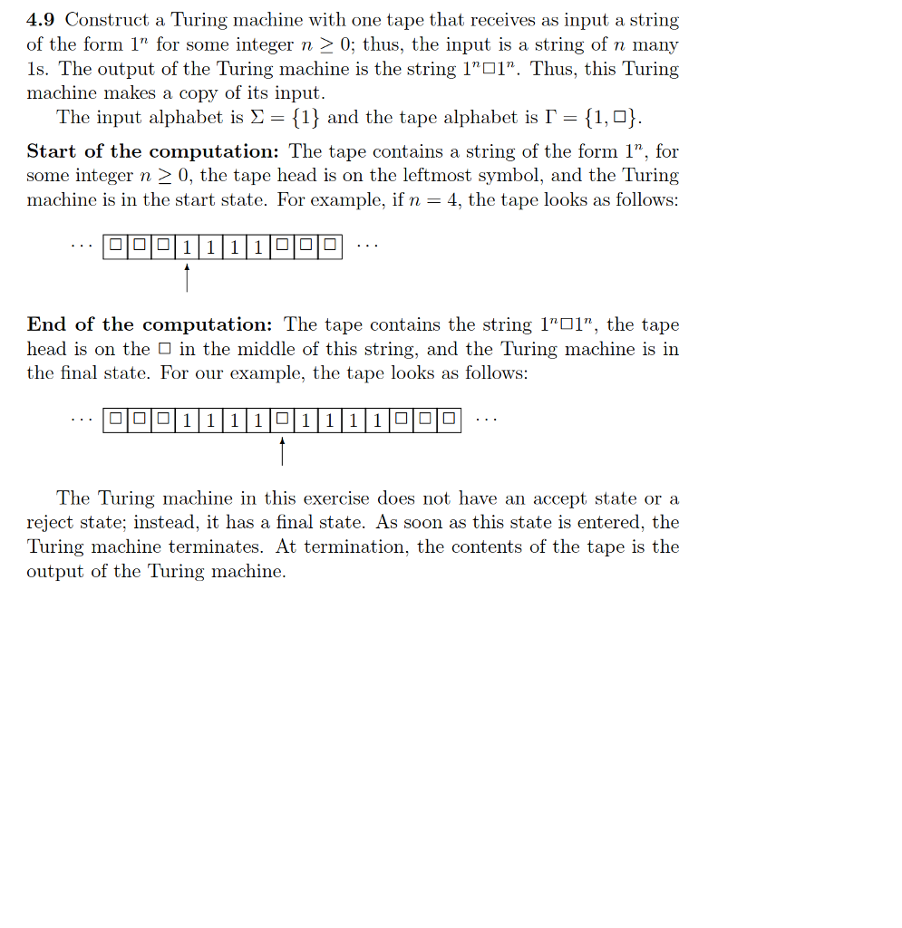 Construct a Turing machine with one tape that | Chegg.com