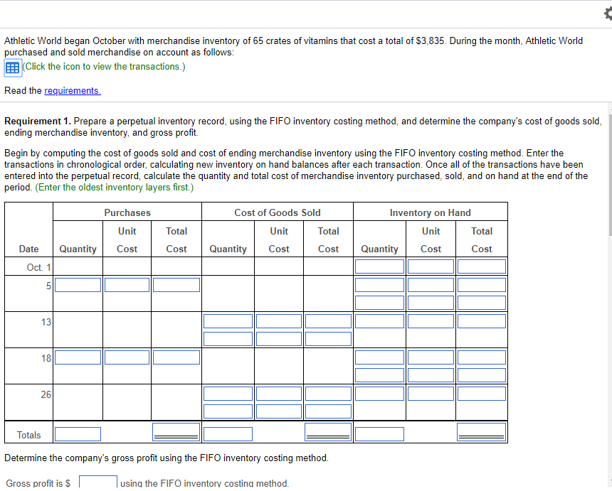 Solved Requirements 1. Prepare a perpetual inventory record, | Chegg.com