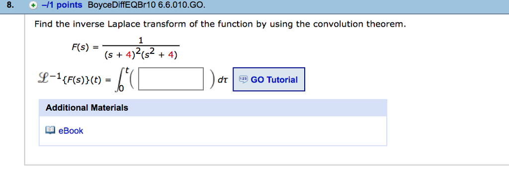 Solved 8. /1 points BoyceDiffEQBr10 6.6.010.GO Find the | Chegg.com