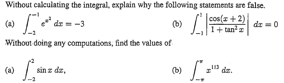 Solved Without calculating the integral, explain why the | Chegg.com
