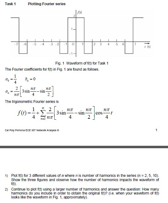 Solved Plotting Fourier Series Fig 1 Waveform Of Ft For