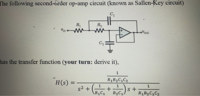 Solved The following second-order op-amp circuit (known as | Chegg.com