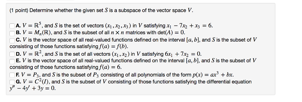 Solved (1 point) Determine whether the given set S is a | Chegg.com