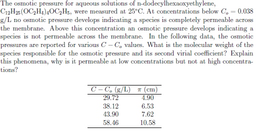 Solved The osmotic pressure for aqueous solutions of | Chegg.com