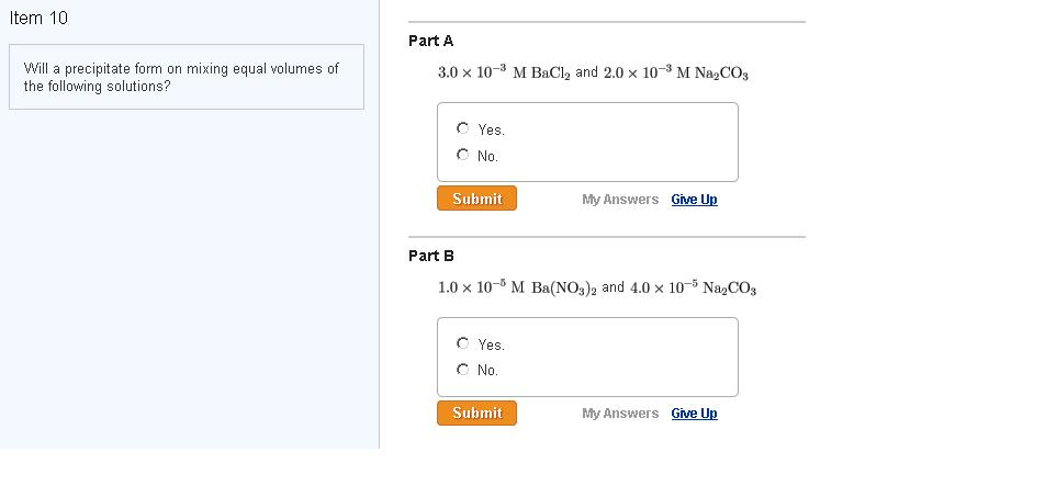 Solved Will a precipitate form on mixing equal volumes of | Chegg.com