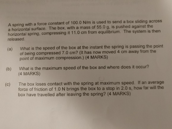 Solved A spring with a force constant of 100.0 N/m is used | Chegg.com