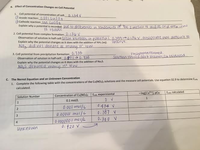 Solved Exp 32: Galvanic Cells, the Nernst Equation A. | Chegg.com