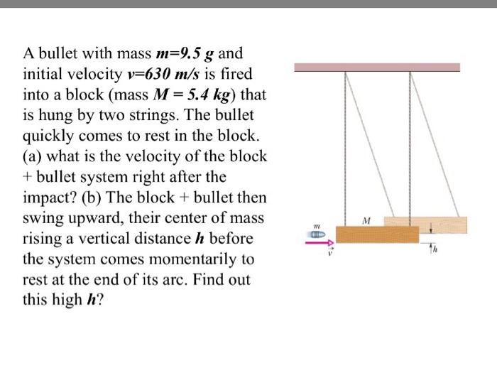 Solved A bullet with mass m = 9.5g and initial velocity | Chegg.com Solved A bullet with mass m = 9.5g and initial velocity | Chegg.com