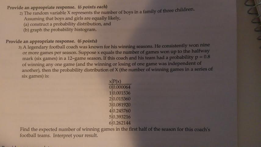 Solved: Provide An Appropriate Response. (6 Points Each) T... | Chegg.com