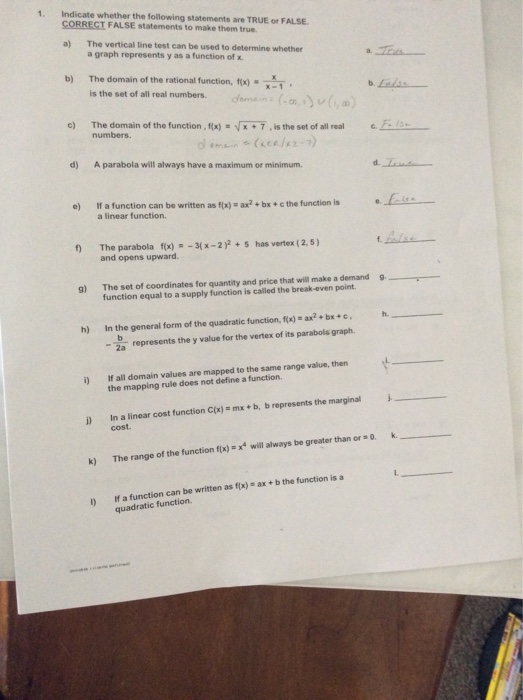 Solved Indicate Whether The Following Statements Are True Or