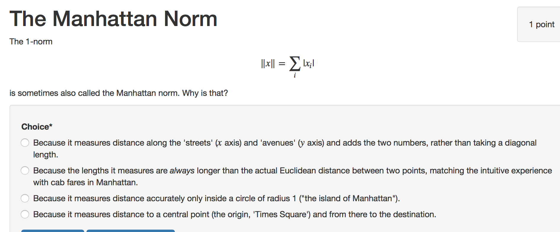 Solved The 1-norm ||x||=sigma_i |x_i| is sometimes also | Chegg.com