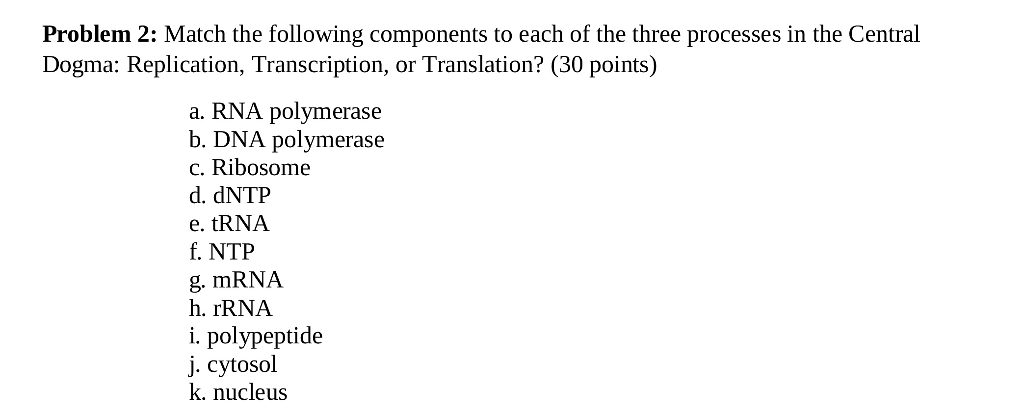 Solved Match the following components to each of the three | Chegg.com