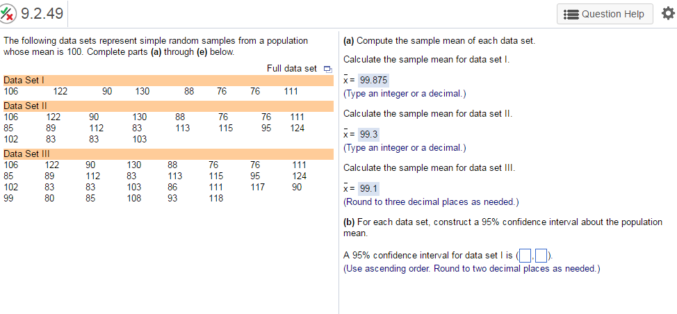 Solved The following data sets represent simple random | Chegg.com