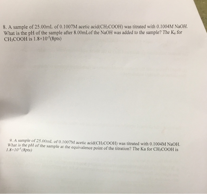 Solved A sample of 25.00mL of 0.1007M acetic acid(CH_3COOH) | Chegg.com