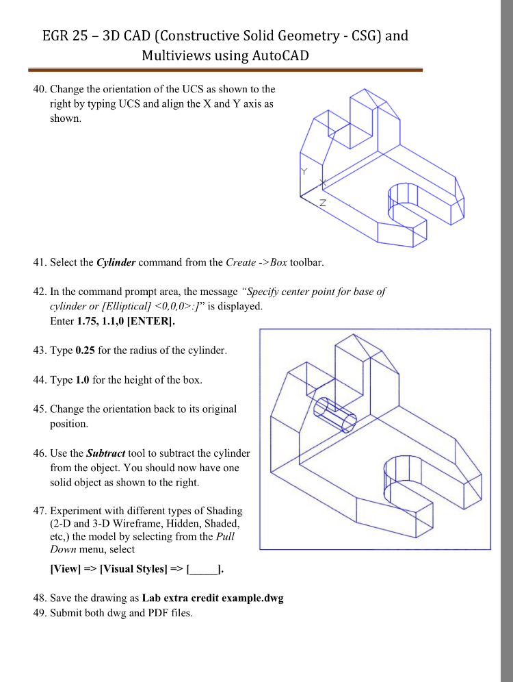 Solved EGR 25 - 3D CAD (Constructive Solid Geometry - CSG) | Chegg.com