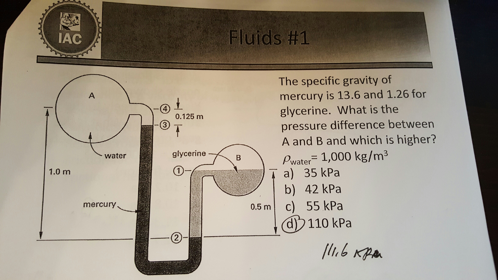Solved The specific gravity of mercury is 13.6 and 1.26 for | Chegg.com
