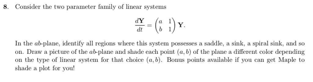 Solved Consider the two parameter family of linear systems | Chegg.com