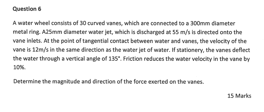 Solved A water wheel consists of 30 curved vanes, which are | Chegg.com