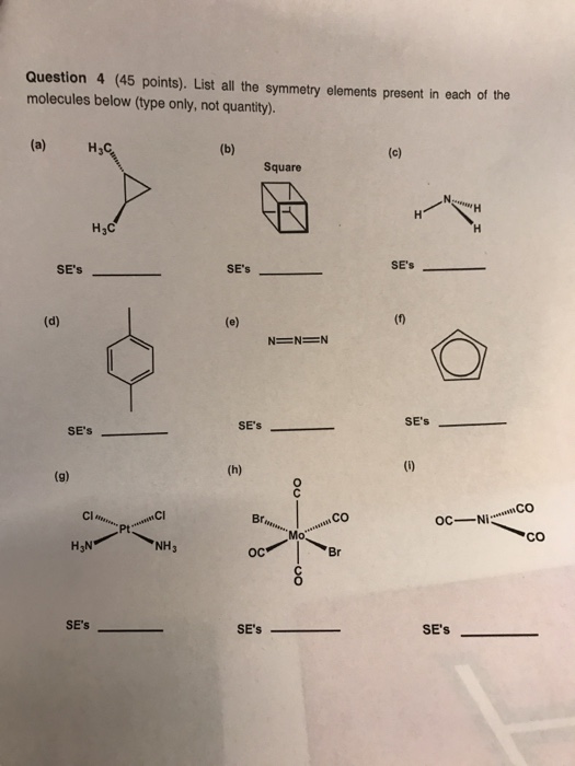 Solved List all the symmetry elements present in each of the | Chegg.com