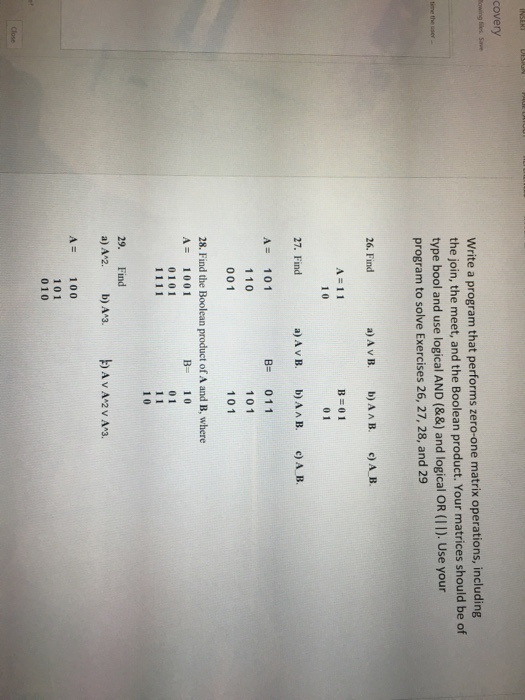 Solved Write a program that performs zero-one matrix | Chegg.com