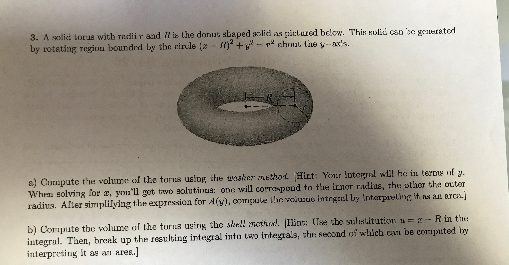 Solved A solid torus with radii r and R is the donut shaped | Chegg.com