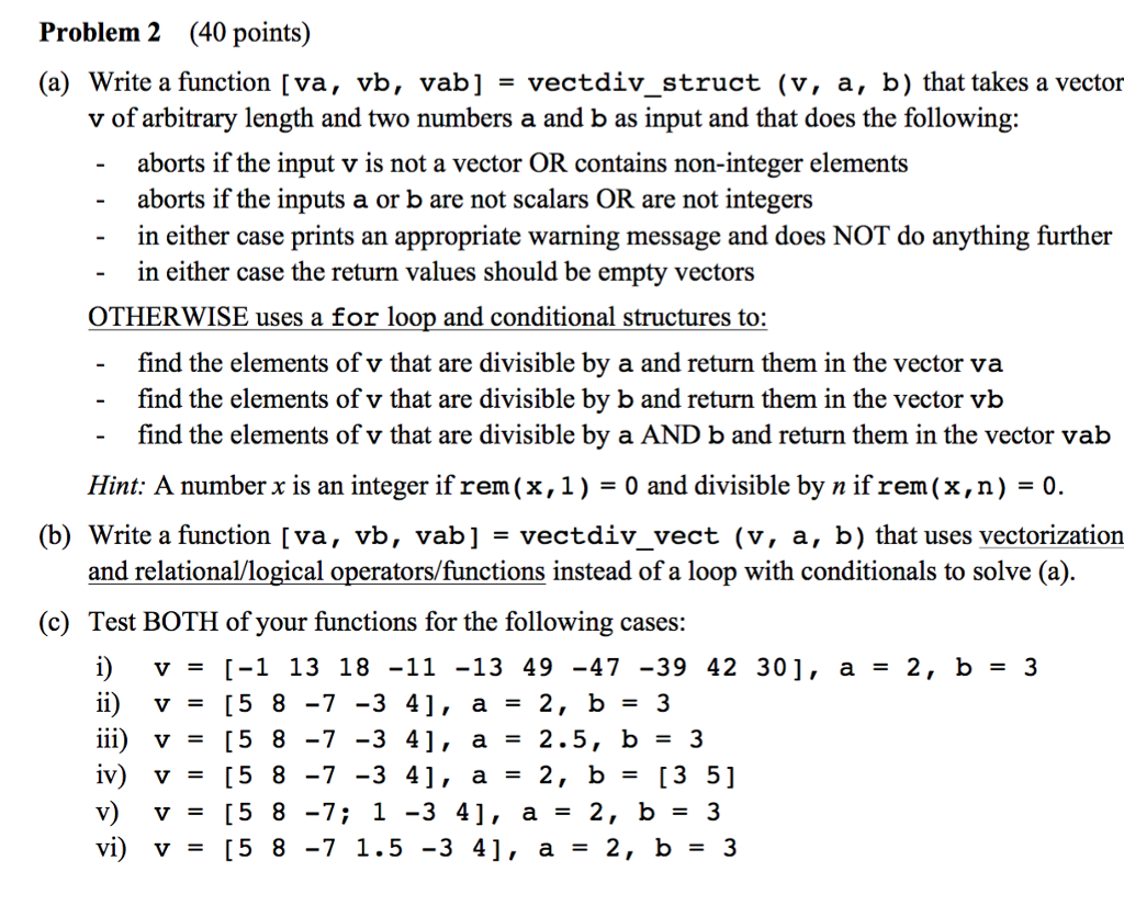 Solved A Write A Function [va Vb Vab] Vectdiv Struct