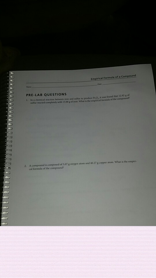 Solved Empirical Formula of a Compound PRE-LAB QUESTIONS it | Chegg.com