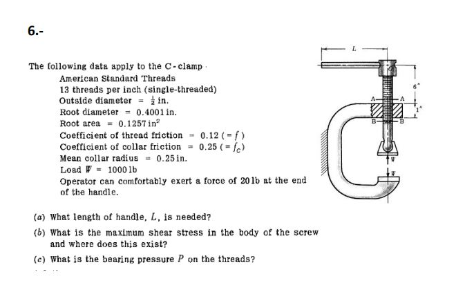 Solved 6. The tollowing data apply to the C-clamp American | Chegg.com