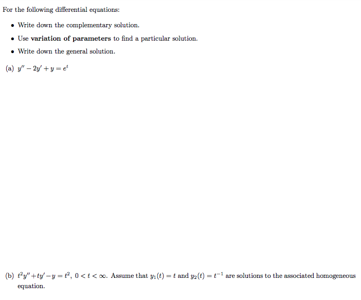 Solved For the following differential equations: Write down | Chegg.com