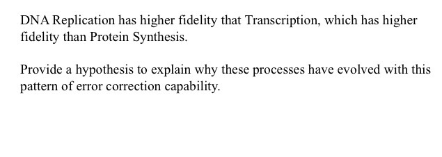 Solved DNA Replication has higher fidelity that | Chegg.com