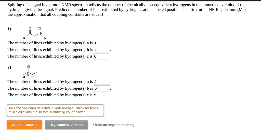 Solved Splitting of a signal in a proton NMR spectrum tells | Chegg.com