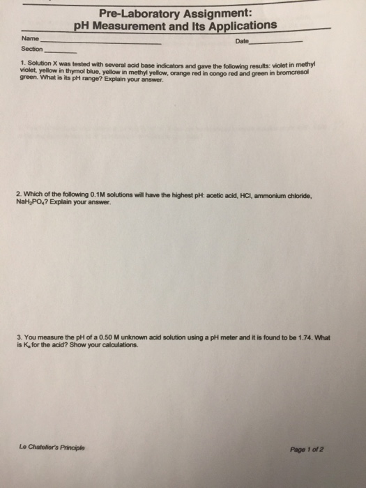 Solved Pre-Laboratory Assignment pH Measurement and Its | Chegg.com