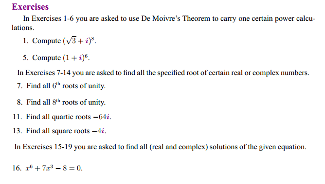 Solved In Exercises 1-6 you are asked to use De Moivre's | Chegg.com