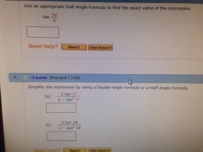 Solved Use an appropriate Half-Angle Formula to find the | Chegg.com