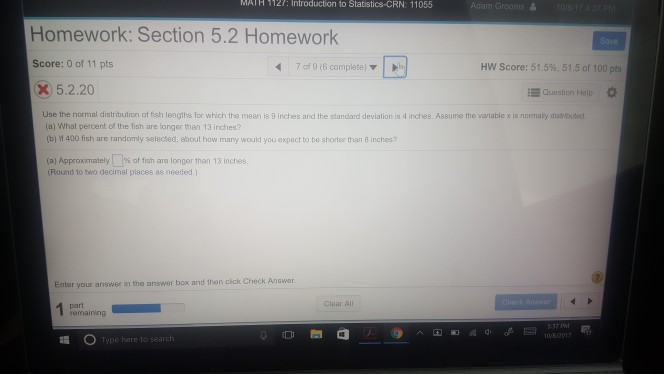 Solved MATH 1127: Introduction to Statistics-CRN: 11055 | Chegg.com