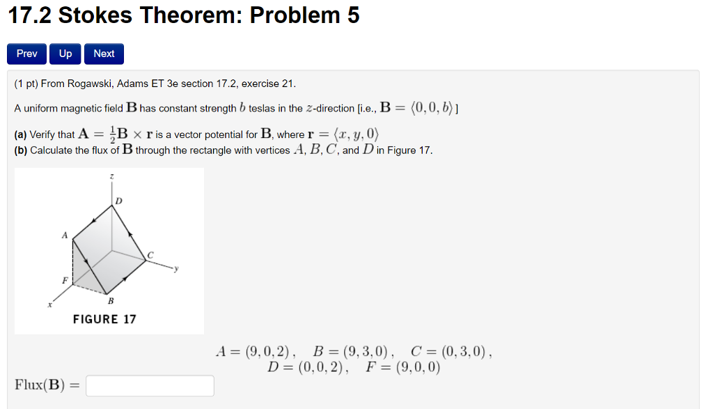 Solved 17.2 Stokes Theorem: Problem 5 Prev Up Next (1 pt) | Chegg.com
