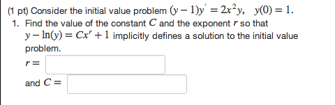 Solved Consider the initial value problem (y - 1)y' = 2x2y, | Chegg.com
