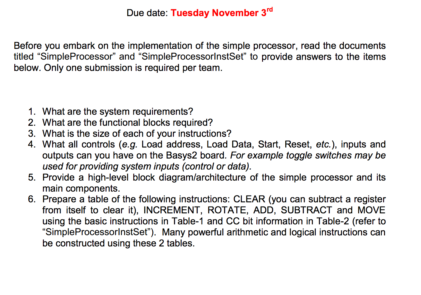 Simple Processor Instruction Set Three Types of | Chegg.com