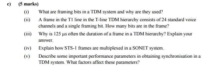 Solved (i) What are framing bits in a TDM system and why are | Chegg.com