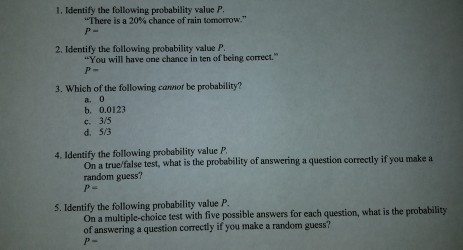 Solved Identify the following probability value P. "There | Chegg.com