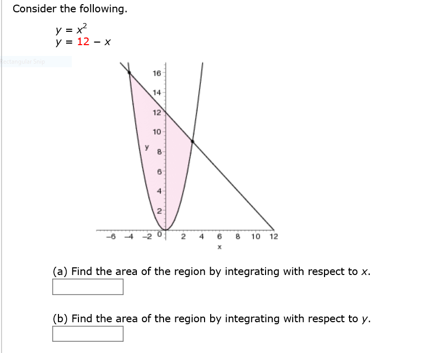 Solved Area of a region between two curves question. Please | Chegg.com