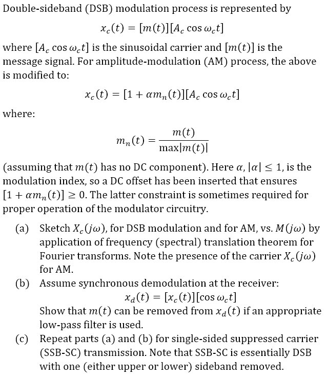Solved Double-sideband (DSB) modulation process is | Chegg.com