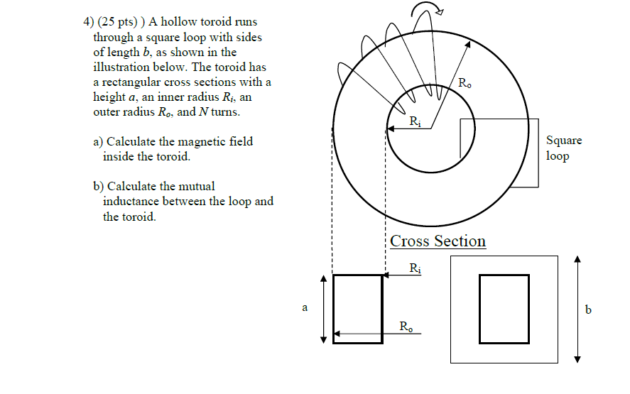 4) A hollow toroid runs through a square loop with | Chegg.com