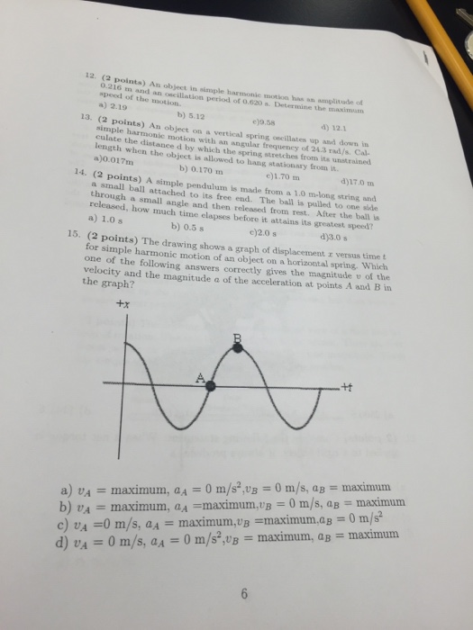 Solved An object in simple harmonic motion has an amplitude | Chegg.com