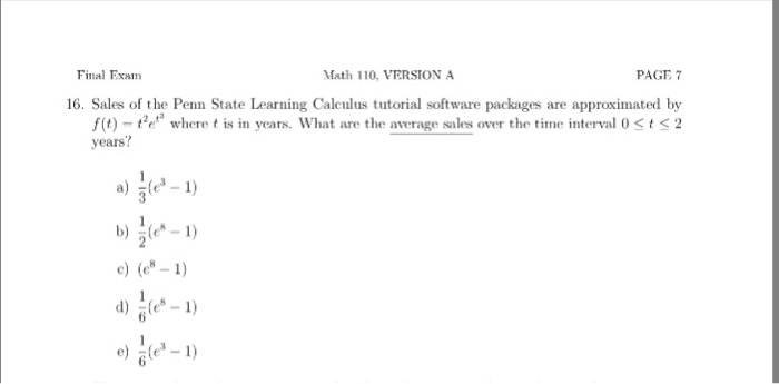 Solved Sales of the Penn State Learning Calculus tutorial | Chegg.com